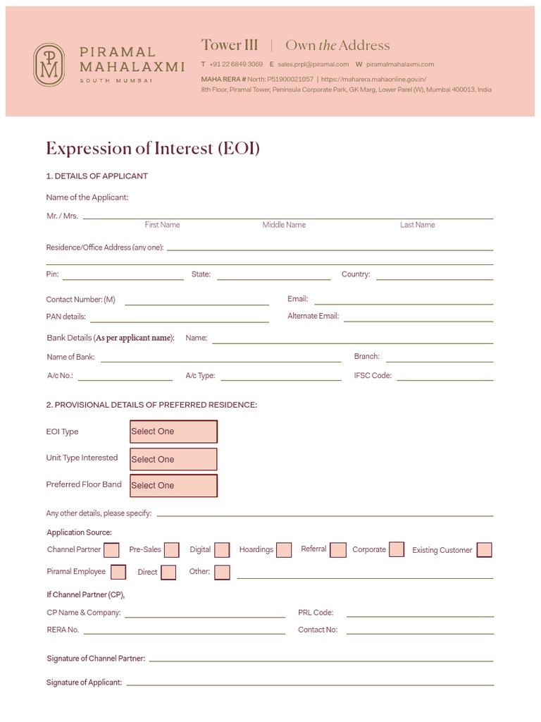 PM EOI Form T3 FinalAW PDF | PDF | Banking | Financial Services