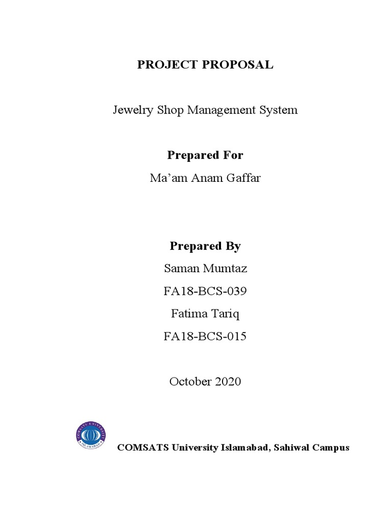 Computerized Jewelry Shop Management System Project Proposal for MZ ...