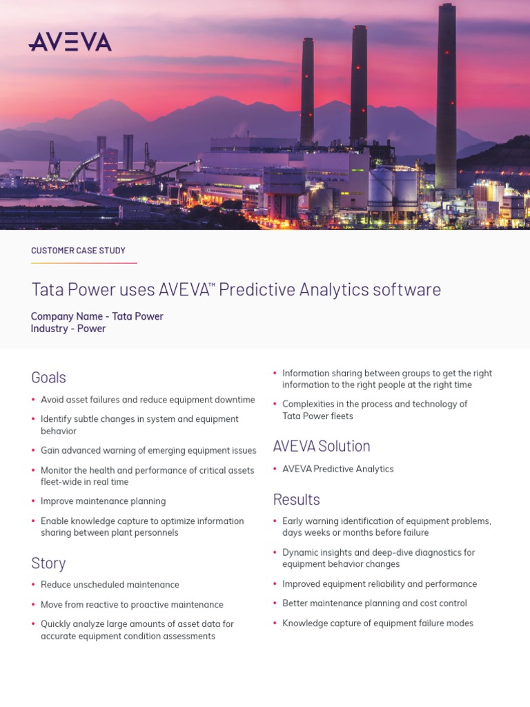 Tata Power Uses AVEVA Predictive Analytics Software: Goals | PDF | Predictive Analytics | Analytics