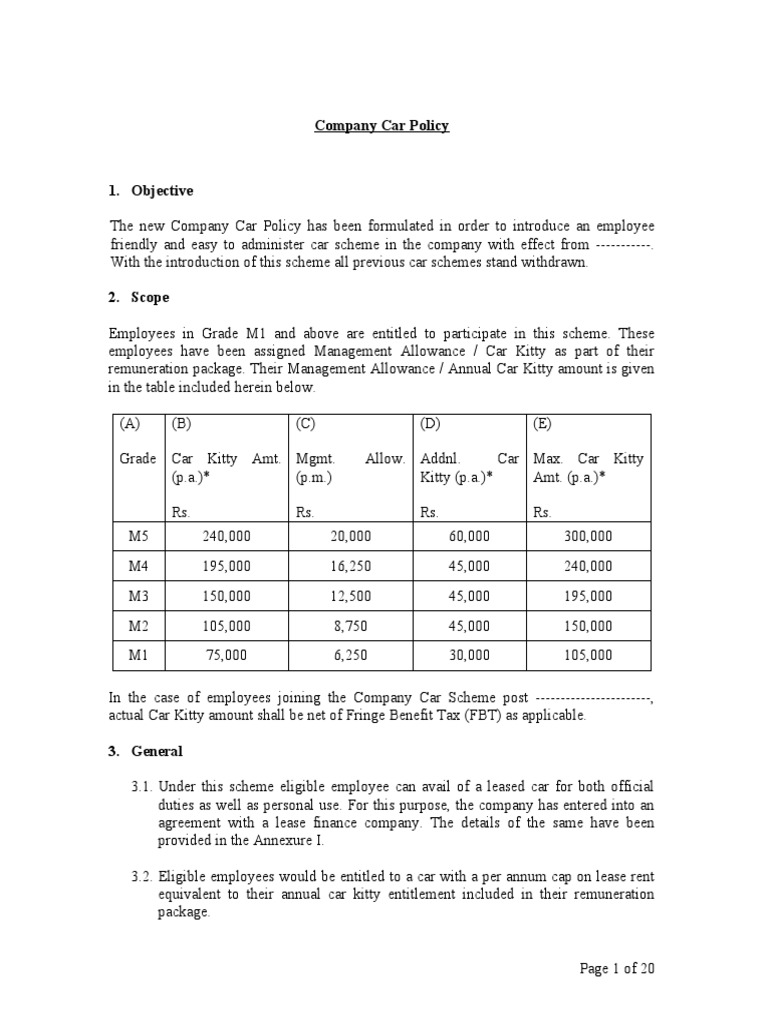 Company Car Policy | PDF | Lease | Renting