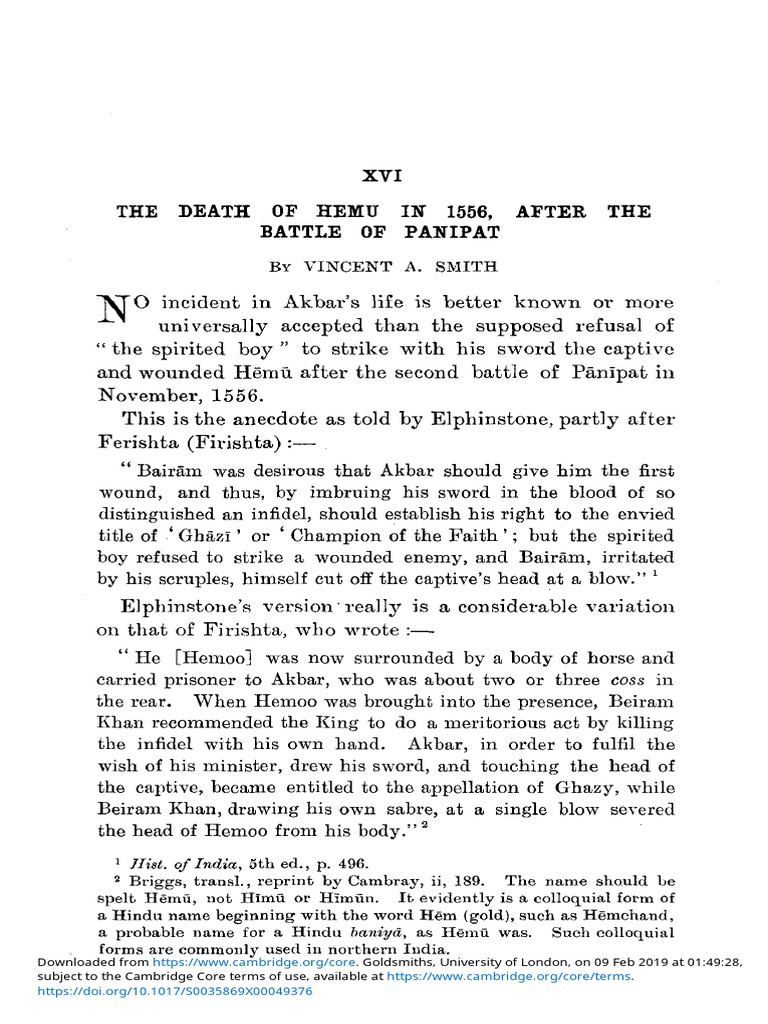 XVI The Death of Hemu in 1556, After The Battle of Panipat: Hist, of ...