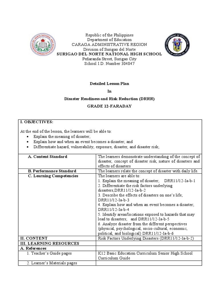 Grade 12 DRRR Detailed Lesson Plan | PDF | Hazards | Global Warming