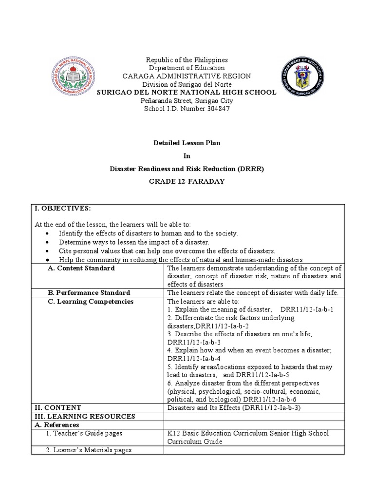 DRR Module 4 Detailed Lesson Plan | PDF | Natural Disasters | Hazards