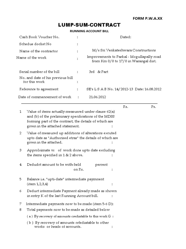 Lump-Sum-Contract: Form P.W.A.Xx | Download Free PDF | Payments ...