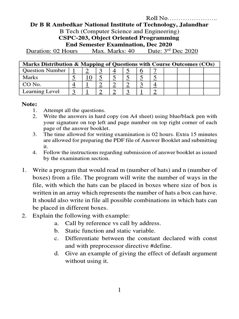 DR B R Ambedkar National Institute of Technology, Jalandhar CSPC-203, Object Oriented ...