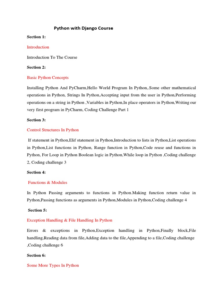 Python With Django Course Section 1 Pdf Python Programming Language Control Flow