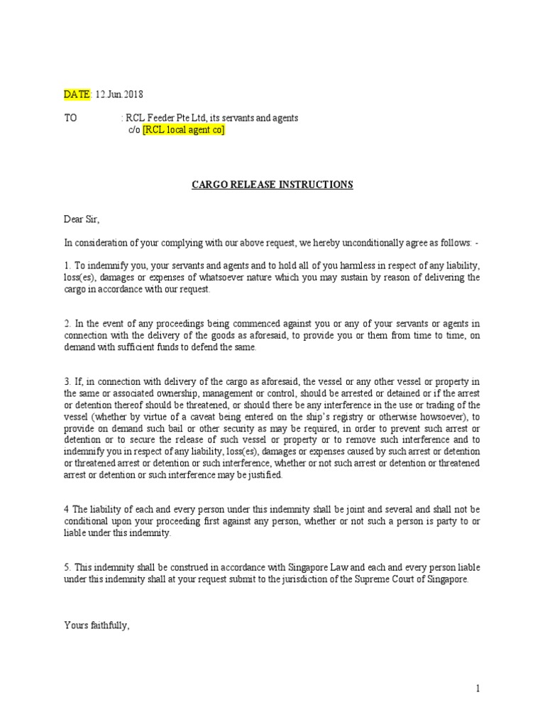 Cargo Release Instruction-Shipper | PDF