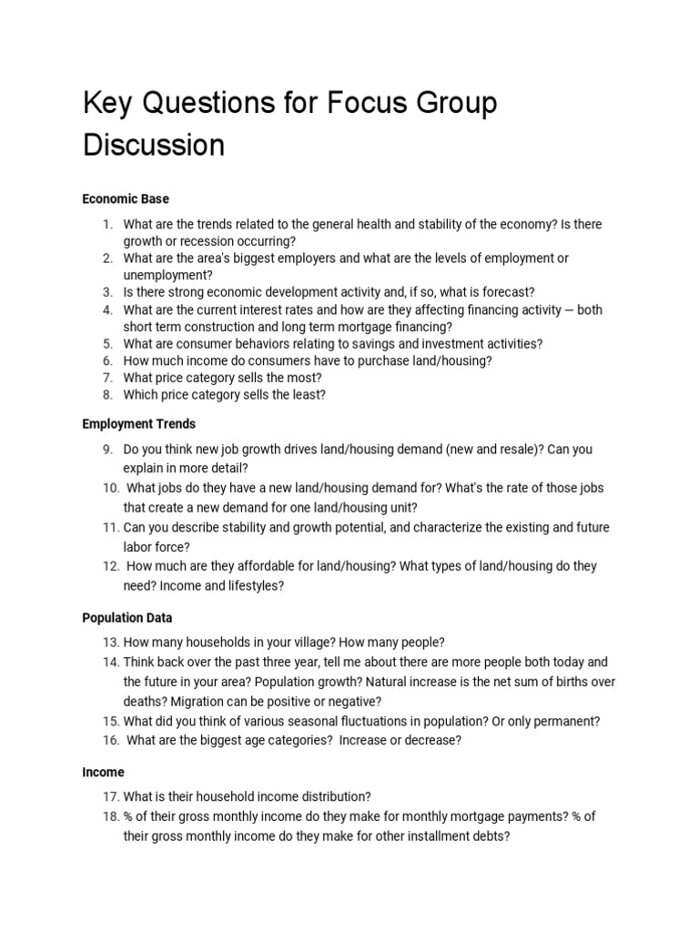Key Questions FGD-v2 | PDF | Economic Growth | Employment