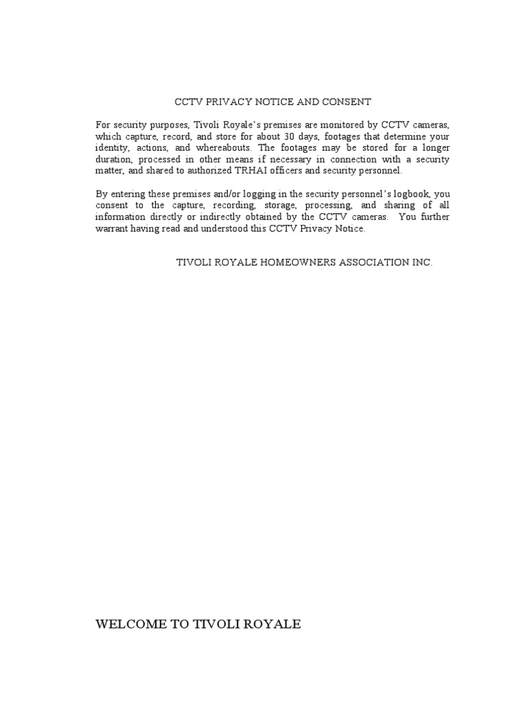 CCTV Privacy Notice and Consent and Security Notice | PDF