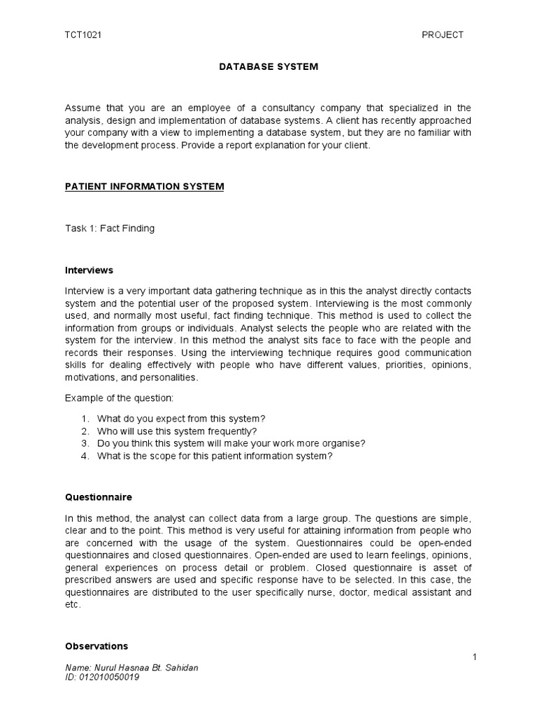 Database System Project | PDF | Patient | Intelligence Analysis