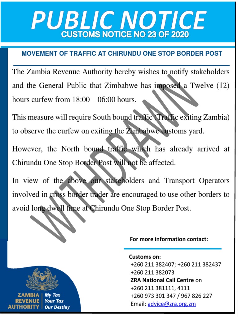 Movement of Traffic at Chirundu One Stop Border Post: For More ...