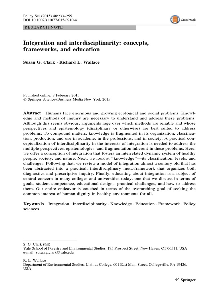 Integration and Interdisciplinarity: Concepts, Frameworks, and ...