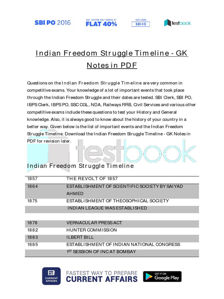 Indian Freedom Struggle Timeline GK Notes in PDF | PDF | Indian ...