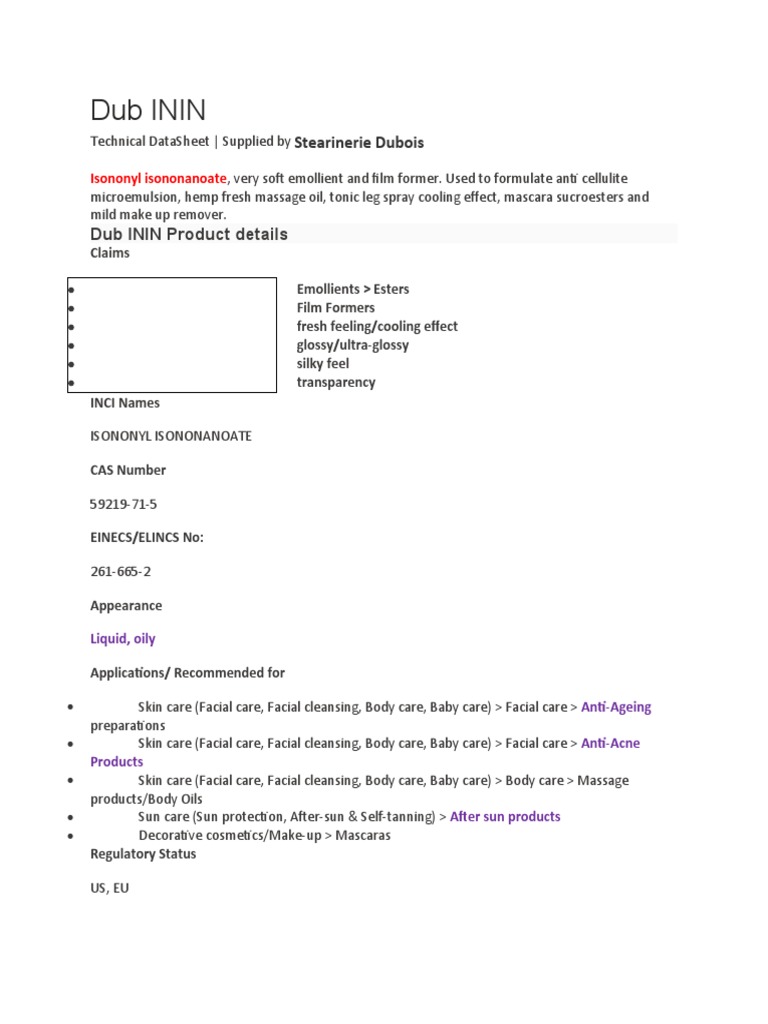 Dub ININ Product Details | PDF