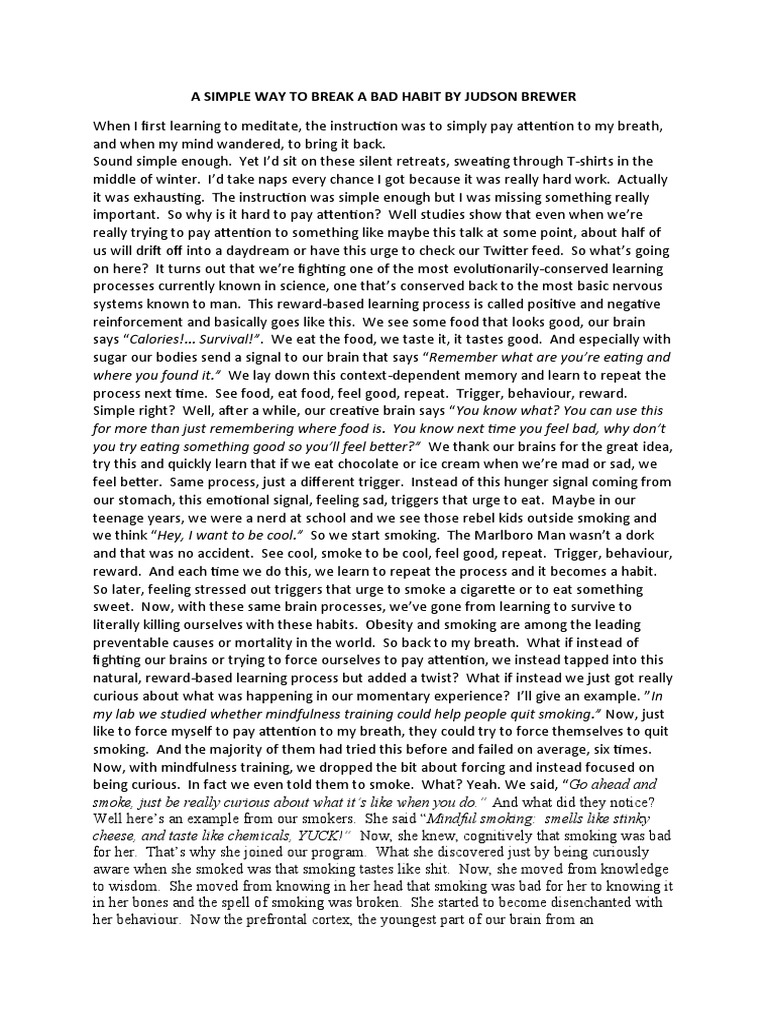 A Simple Way To Break A Bad Habit by Judson Brewer | PDF | Habits ...