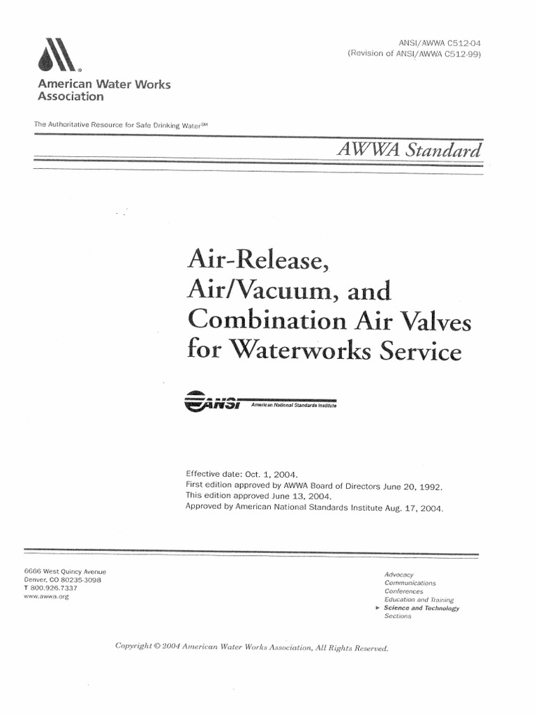 AWWA C512-20004 Air-Release, Air-Vaccum and Combination Valves For ...