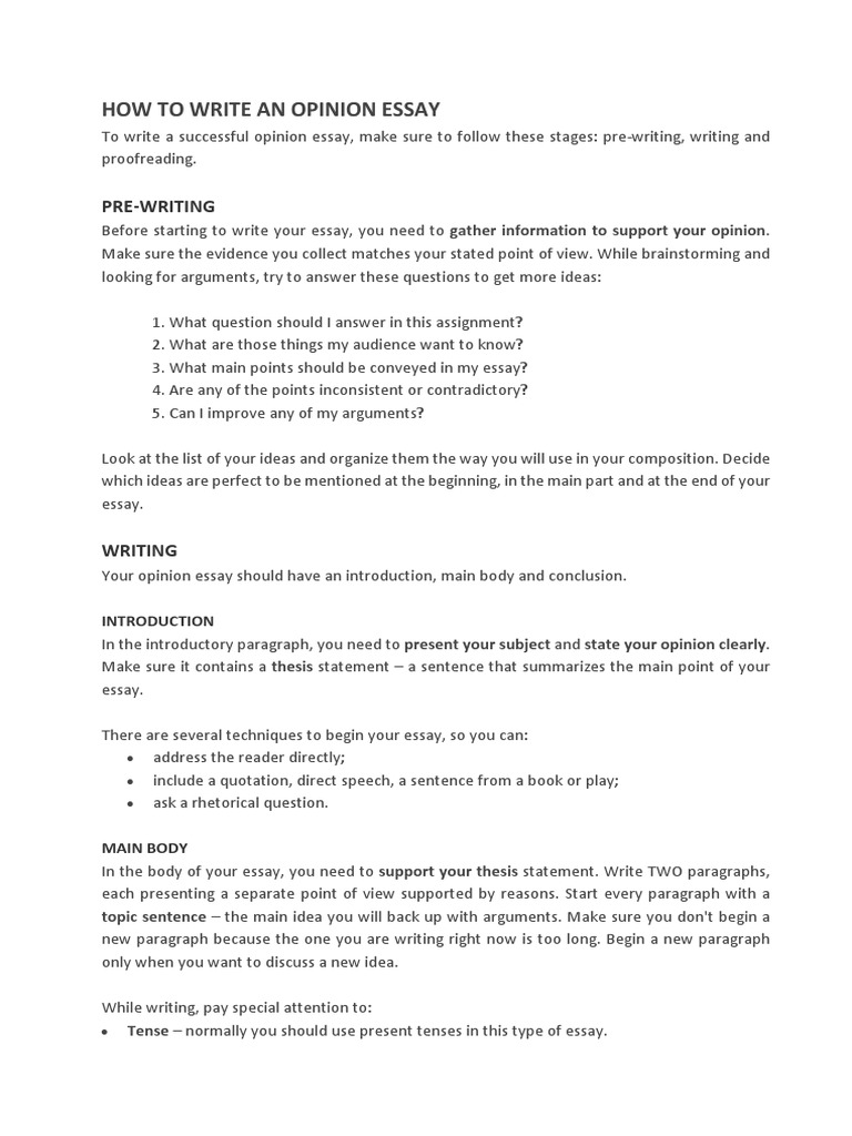Writing an Opinion Essay Guide | PDF | Essays | Argument