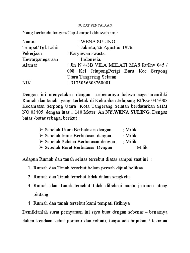 Surat Penyataan Wena Suling | PDF