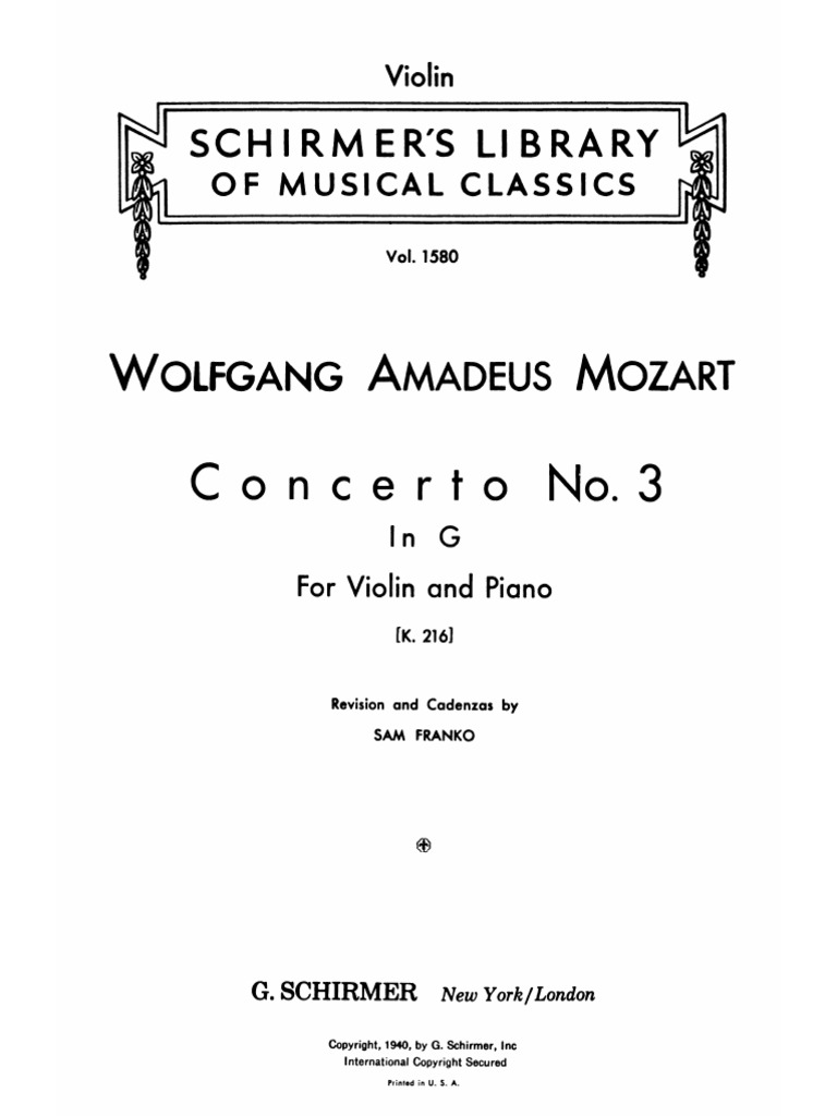 Mozart Sam Franko - ViolinConcertoKV216 - Violin PDF | PDF