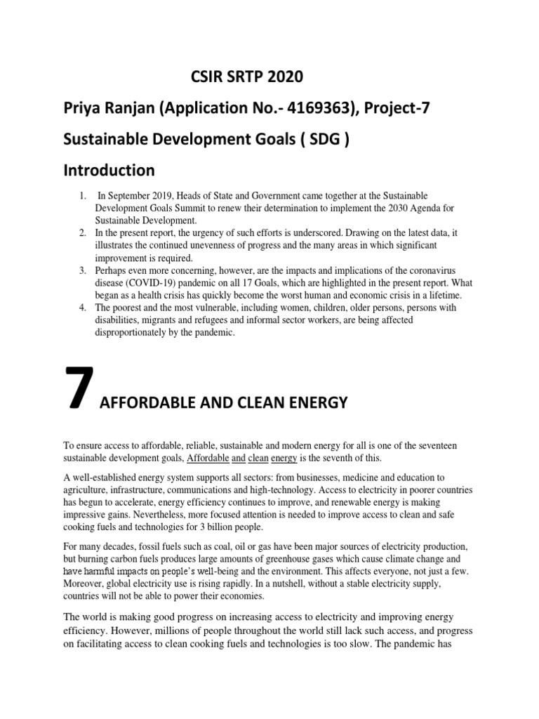 Priya Ranjan - 4169363 - Essay Sdgs | PDF | Renewable Energy ...