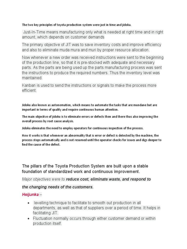 The Two Key Principles of Toyota Production System Were Just in Time ...