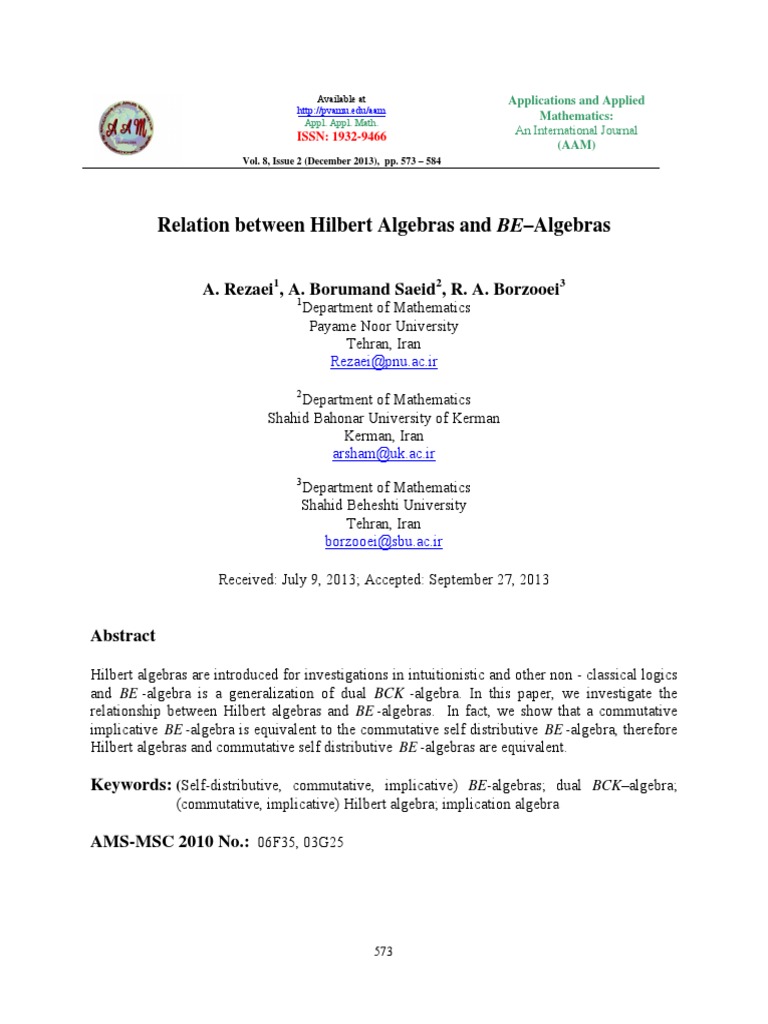 Hilbert and BE-Algebras Relationship | PDF | Mathematical Logic | Theorem