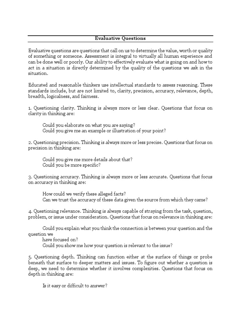 Lesson 2 - Evaluative Questions | PDF