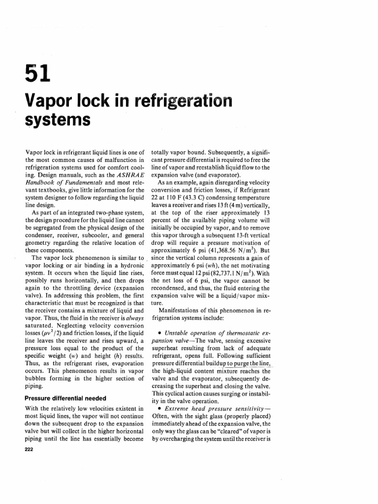 Vapor Lock in Refrigeration Systems: Handbook of Fundamentals and Most ...