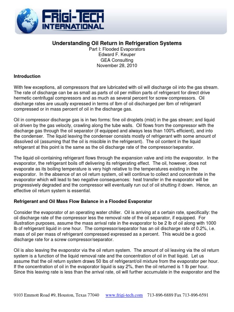 Oil Return in Flooded Evaporators | PDF | Liquids | Energy Technology