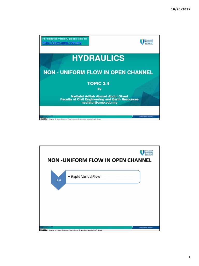 Hydraulics Hydraulics: NON Non - Uniform Flow in Open Channel Uniform ...