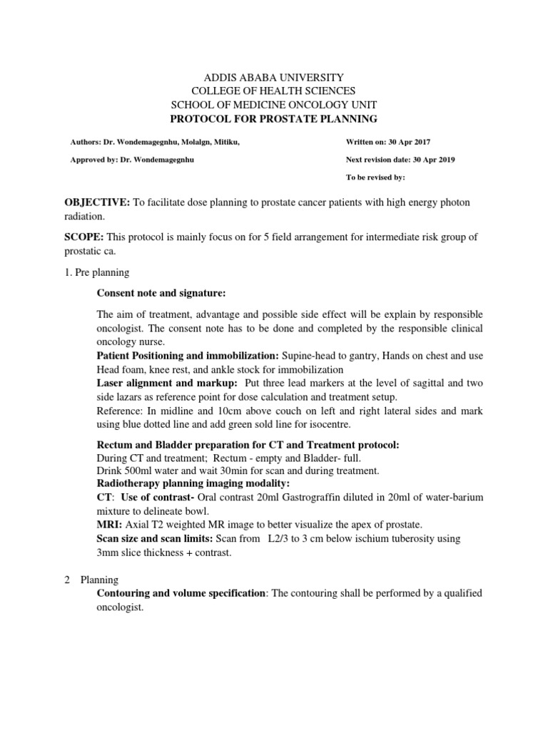 Protocol for Prostate Radiotherapy Planning at Addis Ababa University ...