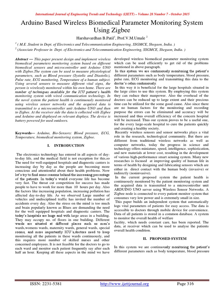 Arduino Based Wireless Biomedical Parameter Monitoring System Using Zigbee | PDF | Arduino ...