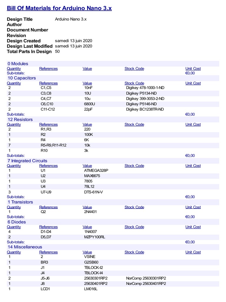 Arduino Nano 3.x Bill of Materials | PDF | Semiconductor Devices ...