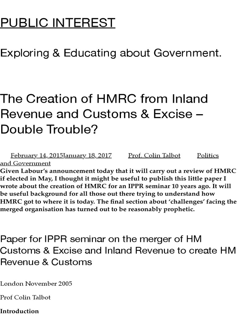 The Creation of HMRC From Inland Revenue and Customs & Excise | PDF ...