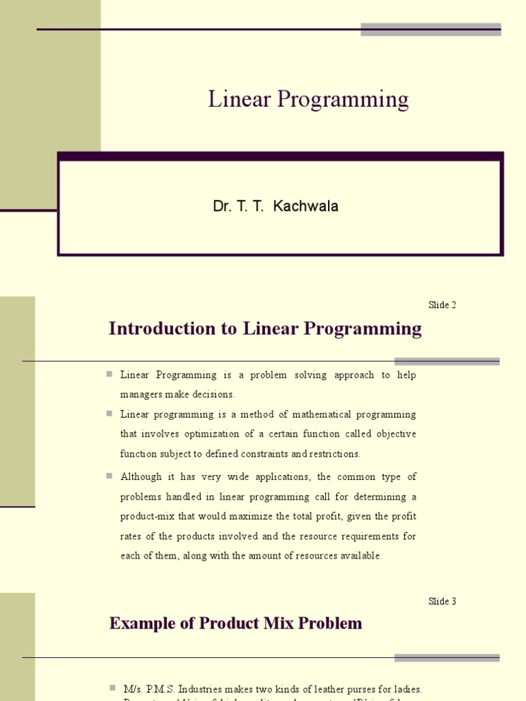 LP Formuln & Optim Soln | PDF | Mathematical Optimization | Linear ... LP Formuln & Optim Soln | PDF | Mathematical Optimization | Linear ...