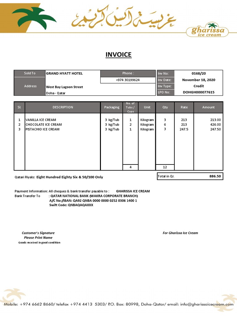 Invoice No. 0168 - Grand Hyatt PDF | PDF