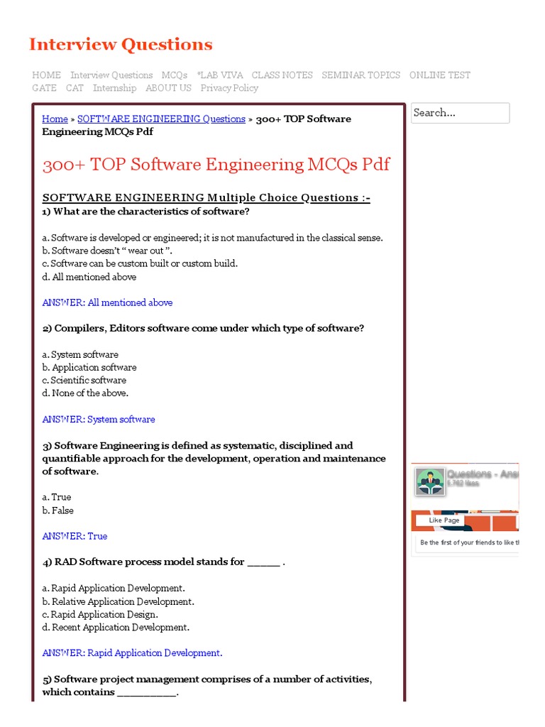 300+ Top Software Engineering Mcqs PDF | Download Free PDF | Software ...
