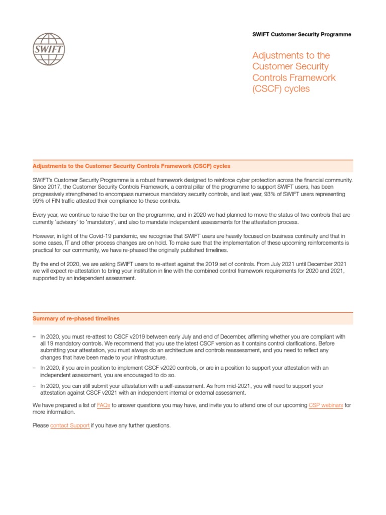 Swift CSP Covid CSCF Changes 20200618 | PDF | Business