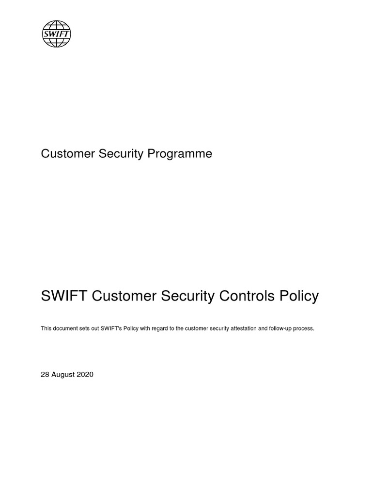 Swift Customer Security Controls Policy Pdf Ip Multimedia Subsystem Regulatory Compliance