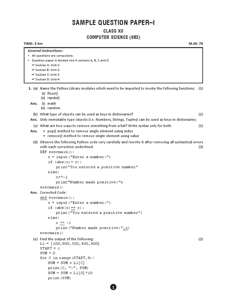 SAMPLE QUESTION PAPER 1 (Solved) | PDF | Ip Address | Domain Name System