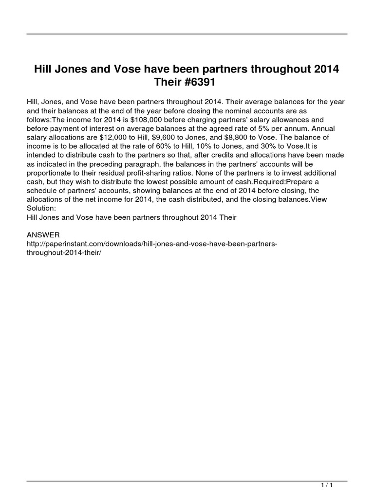 Hill Jones and Vose Have Been Partners Throughout 2014 Their | PDF