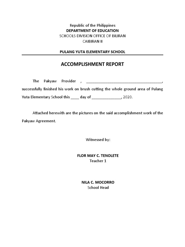 Accomplishment Report: Department of Education | PDF