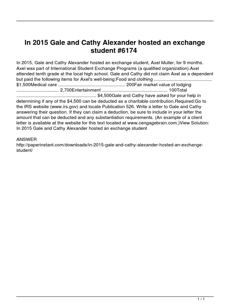 In 2015 Gale and Cathy Alexander Hosted An Exchange Student | PDF ...
