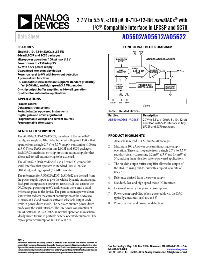 Ad5602 Ad5612 Ad5622: 2.7 V To 5.5 V,