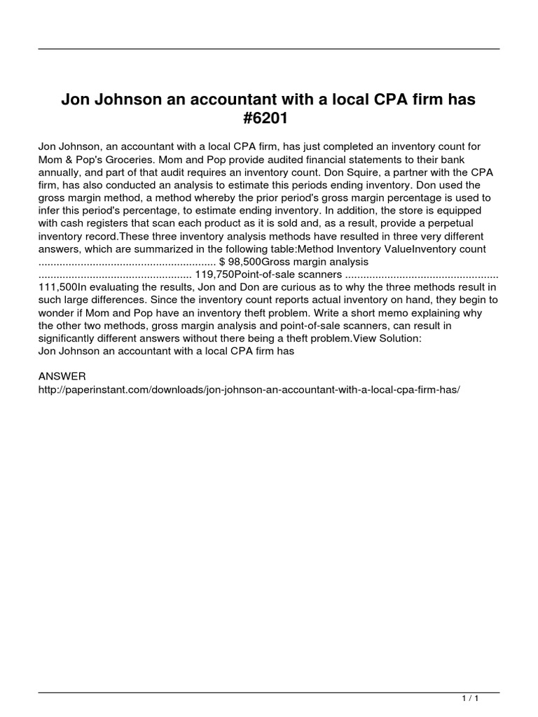 Jon Johnson An Accountant With A Local Cpa Firm Has | PDF | Point Of ...