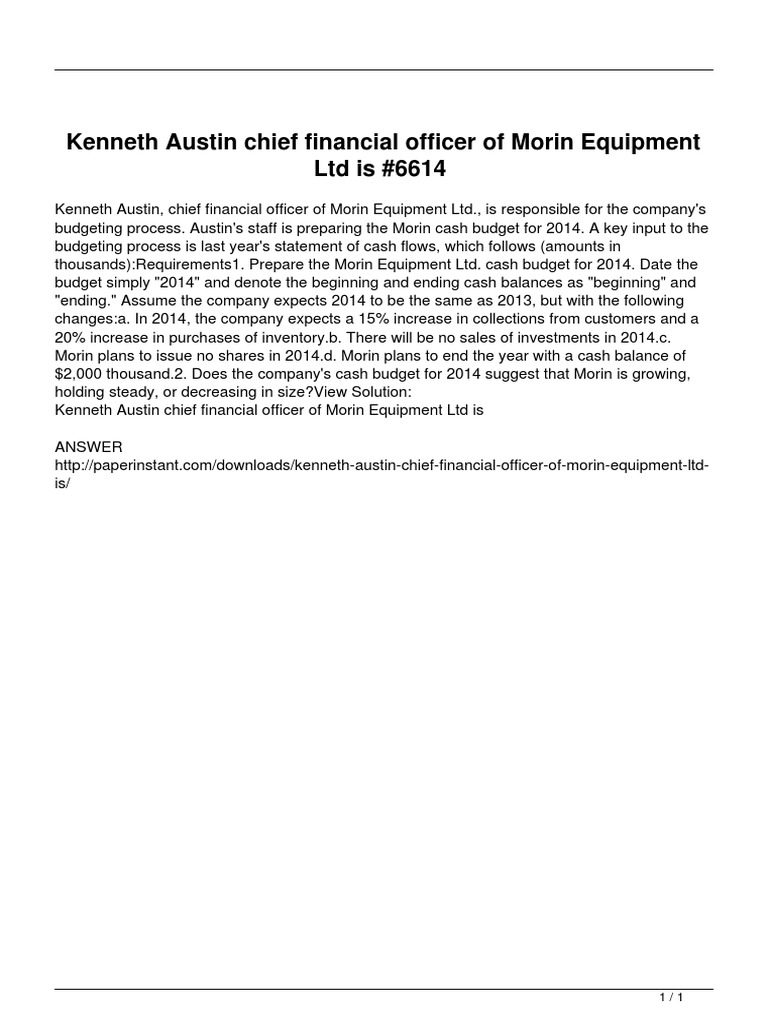Kenneth Austin Chief Financial Officer of Morin Equipment LTD Is | PDF