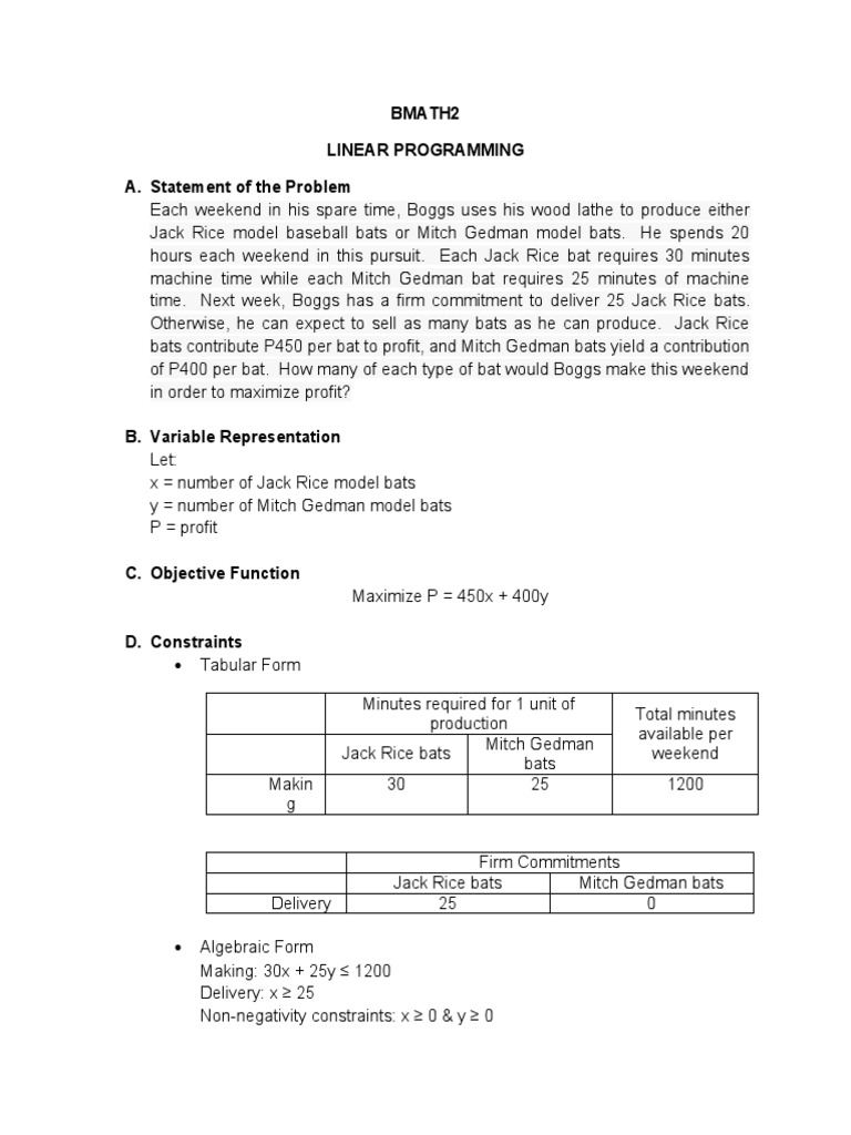 B Math 2 Linear Programming | PDF | Linear Programming | Mathematical ...