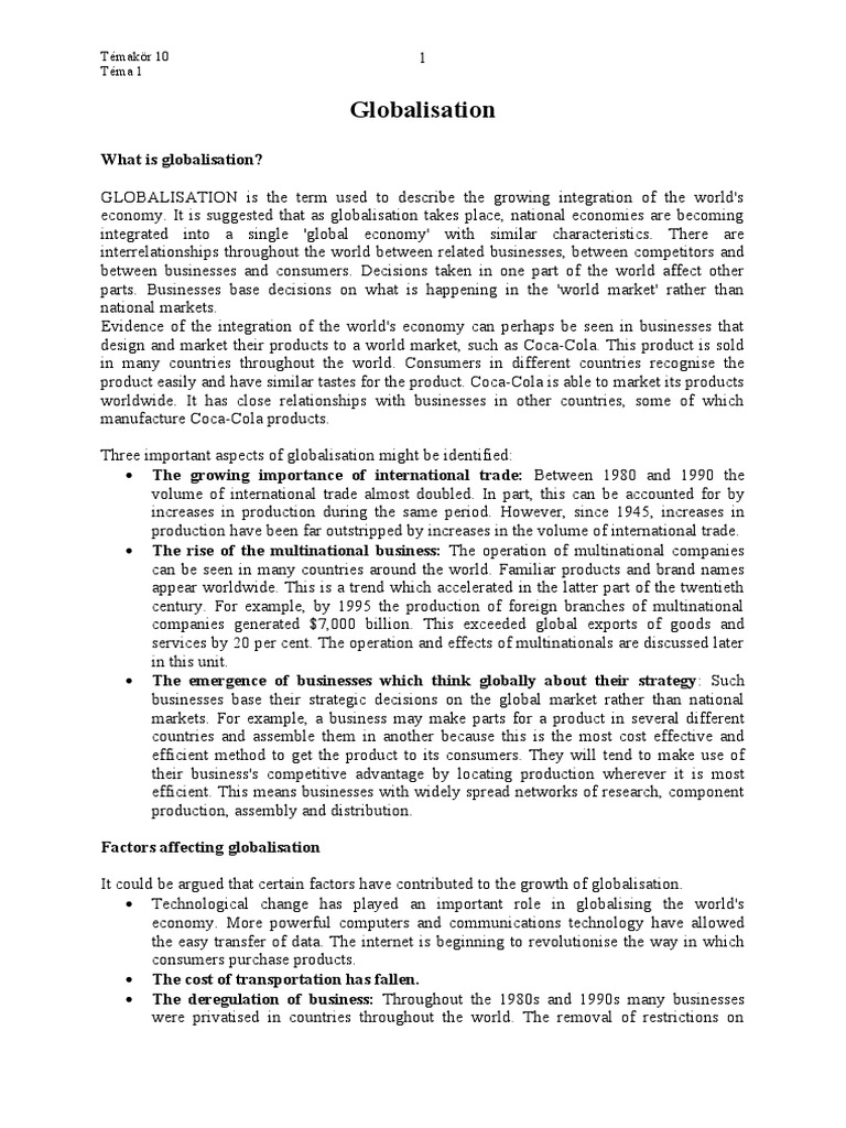 Globalisation | PDF | Globalization | Multinational Corporation