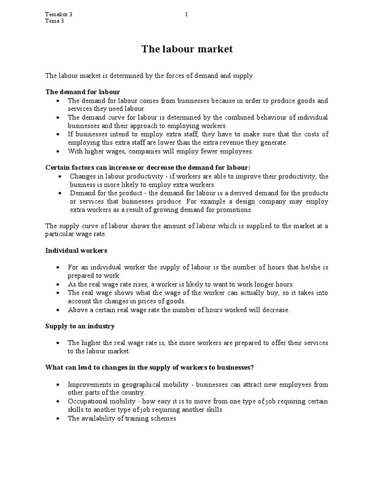 1 The Labour Market | PDF | Labour Economics | Supply (Economics)