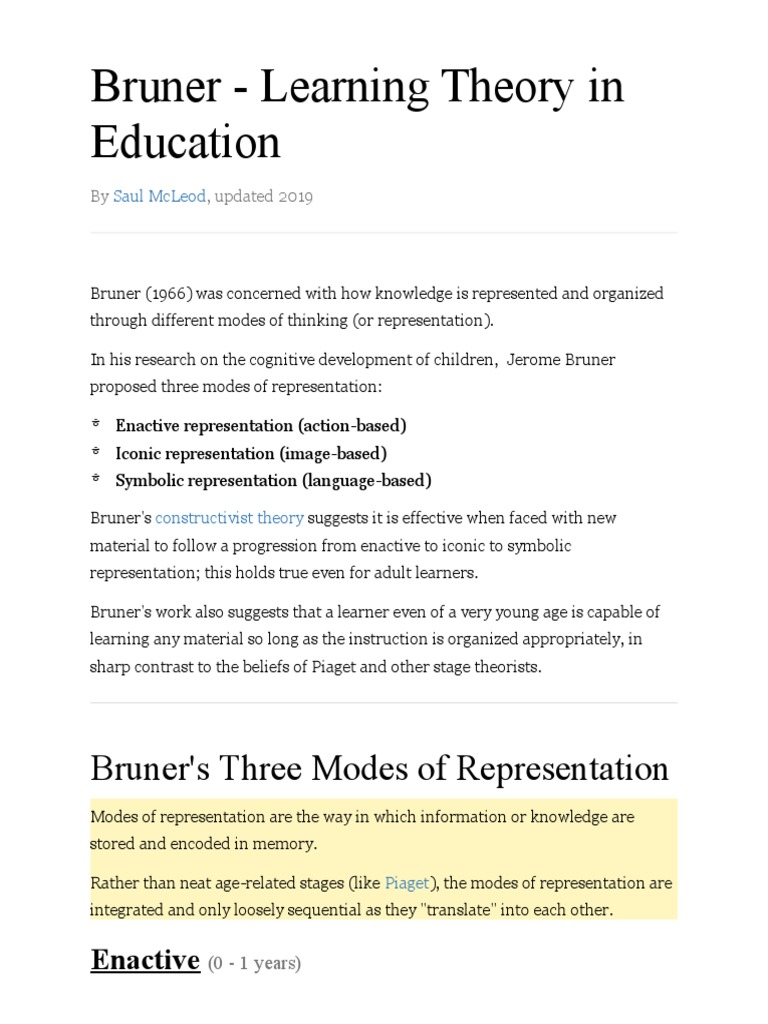 Bruner - Learning Theory in Education | PDF | Cognitive Development ...